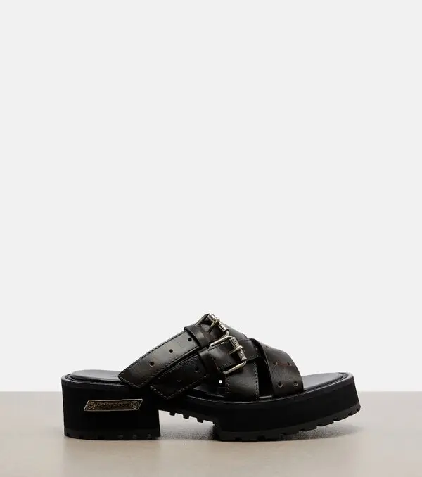 Balenciaga Silver Leather Platform Mules