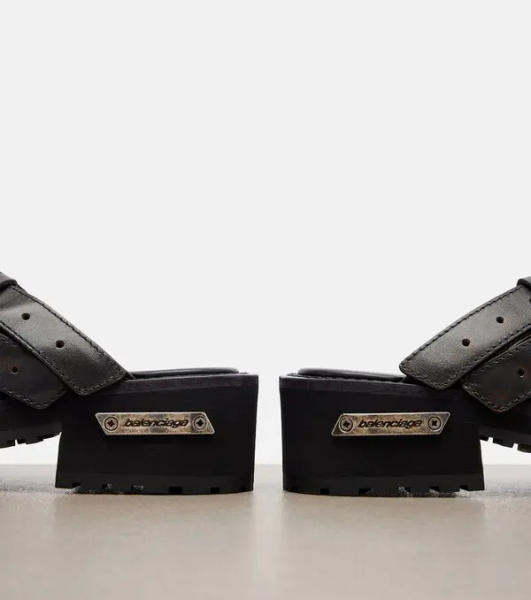 Balenciaga Silver Leather Platform Mules