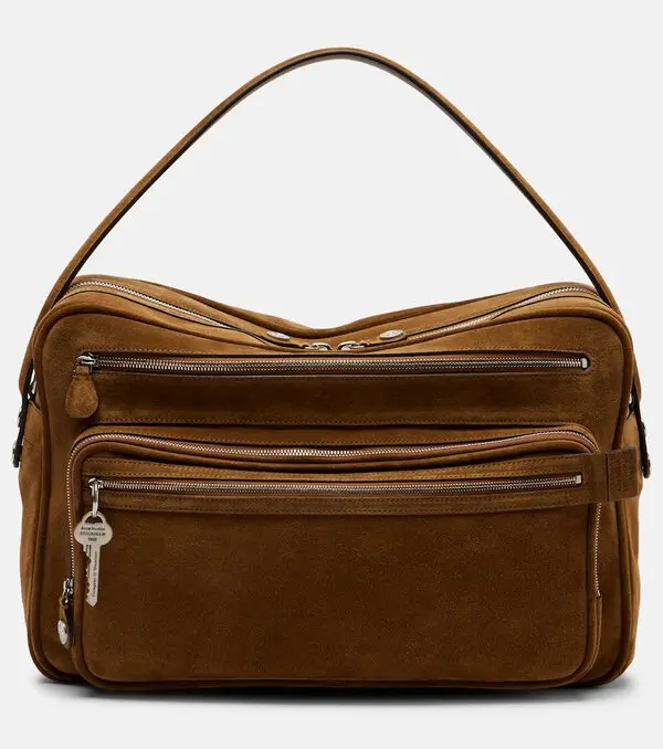 Acne Studios Camera Large" Suede Shoulder Bag With Studded Embellishments - Brown