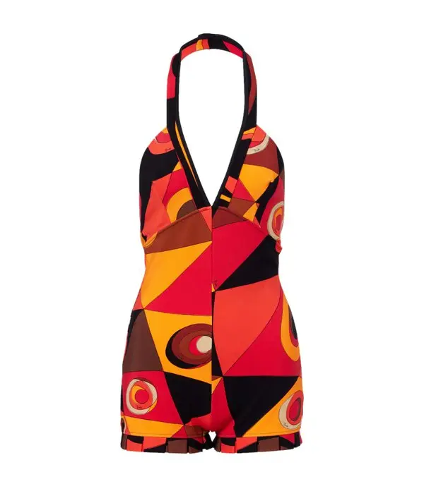 Emilio Pucci Geometric Print Halterneck Romper - Orange
