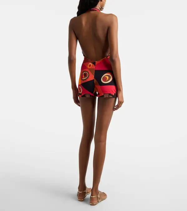 Emilio Pucci Geometric Print Halterneck Romper - Orange