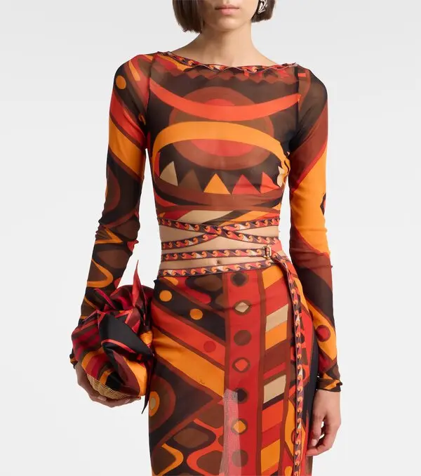Emilio Pucci Vivara Tulle Crop Top - Orange