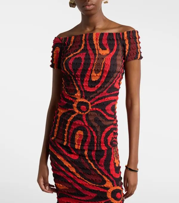 Emilio Pucci Marmo Off-shoulder Smocked Crop Top