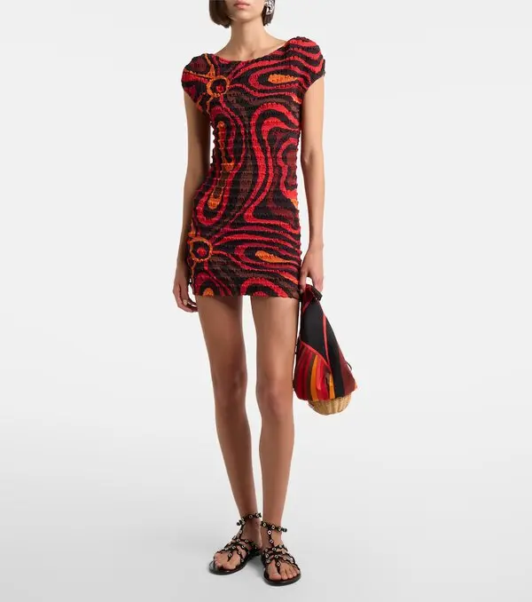 Emilio Pucci Marmo Smocked Minidress - Orange