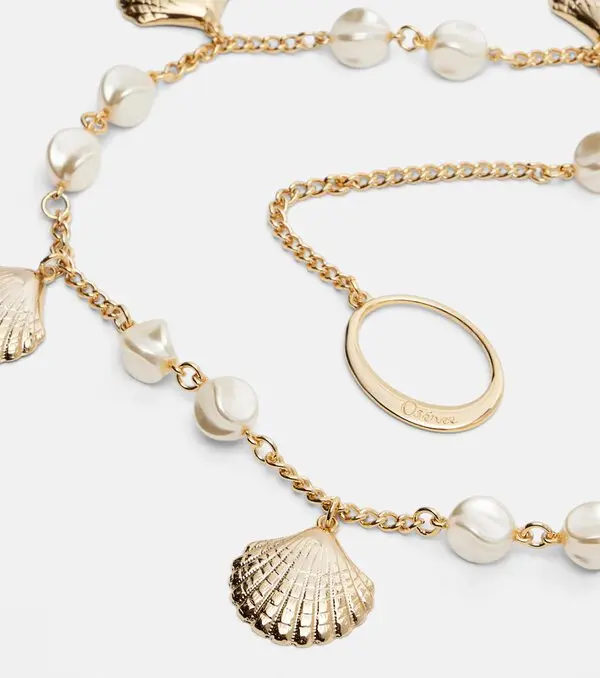 Oseree Embellished Chain Belt With Faux Pearls
