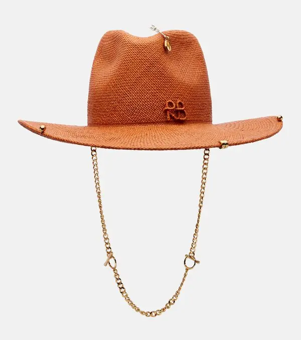 Ruslan Baginskiy Straw Fedora With Chain Detail - Brown