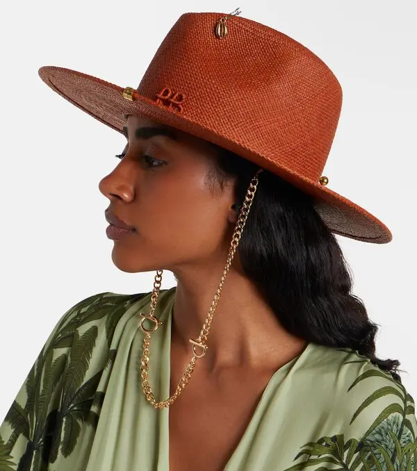 Ruslan Baginskiy Straw Fedora With Chain Detail - Brown