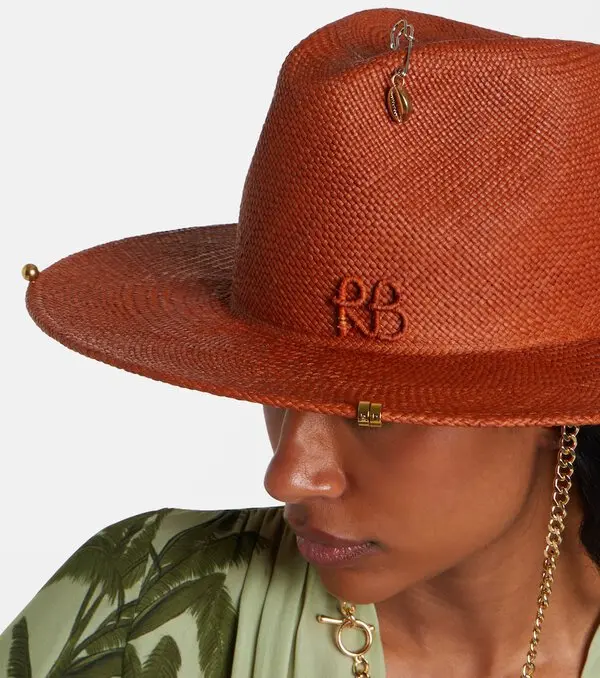 Ruslan Baginskiy Straw Fedora With Chain Detail - Brown