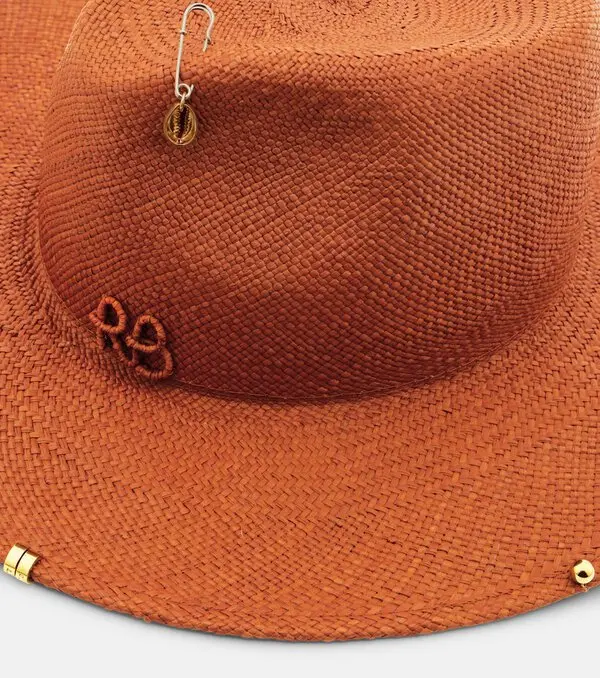 Ruslan Baginskiy Straw Fedora With Chain Detail - Brown