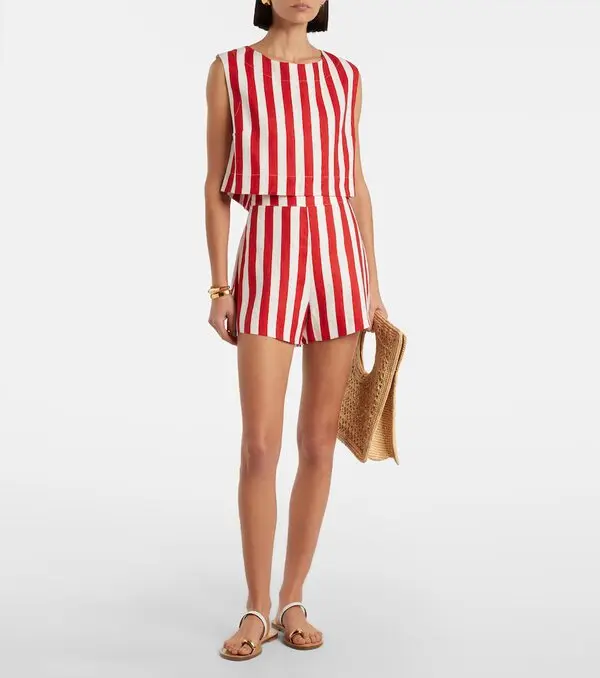 Posse Perri Striped Linen Shorts - Red