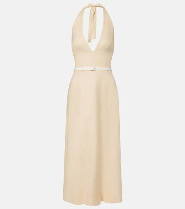 Posse Pamela Halterneck Linen Midi Dress - Beige