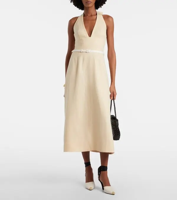 Posse Pamela Halterneck Linen Midi Dress - Beige
