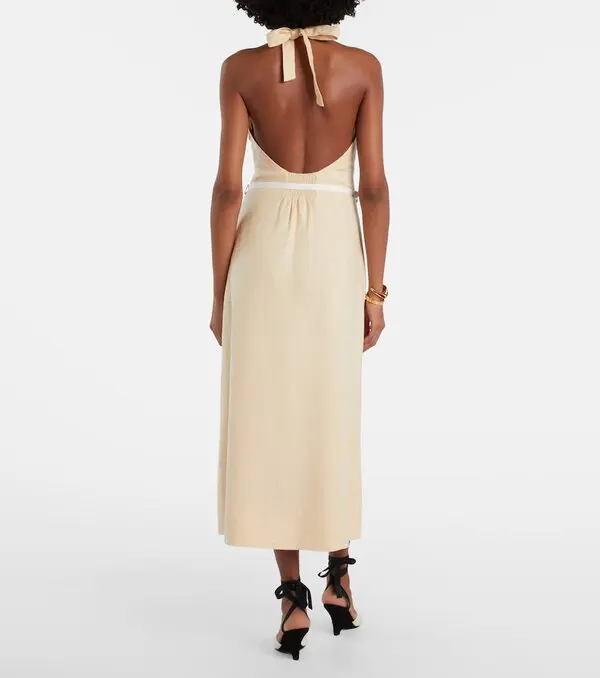 Posse Pamela Halterneck Linen Midi Dress - Beige