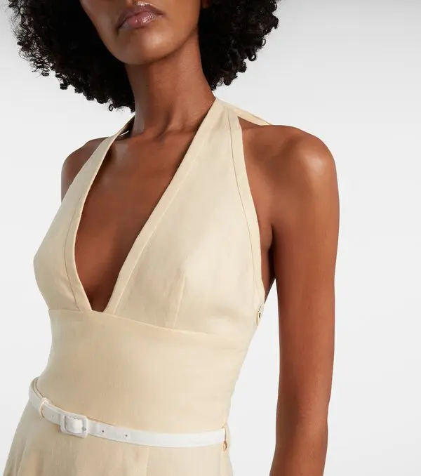 Posse Pamela Halterneck Linen Midi Dress - Beige