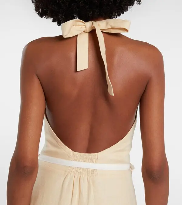 Posse Pamela Halterneck Linen Midi Dress - Beige