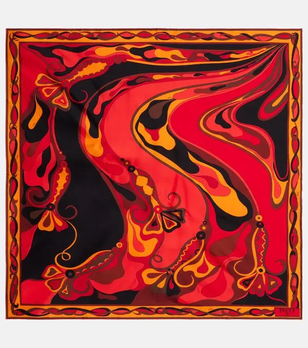 Emilio Pucci Manuba Silk Twill Foulard Scarf - Orange