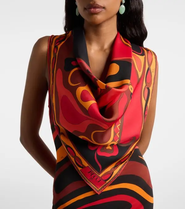 Emilio Pucci Manuba Silk Twill Foulard Scarf - Orange
