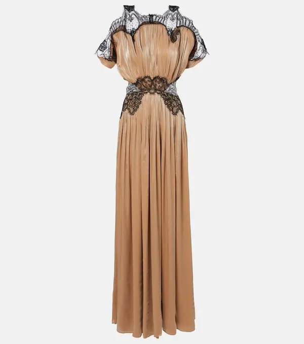 Costarellos Lace-trimmed Lurex Georgette Gown - Beige