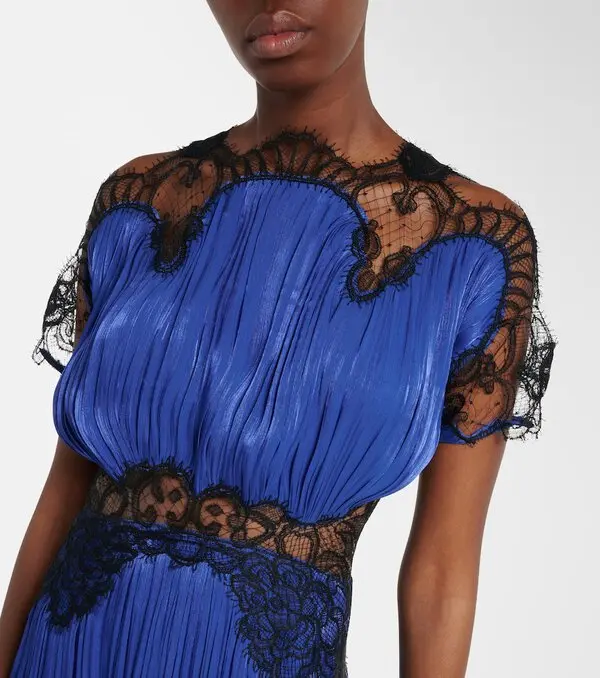 Costarellos Lace-trimmed Pleated Georgette Gown - Blue