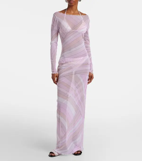 Emilio Pucci Iride Sheer Tulle Maxi Dress - Pink