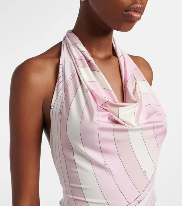 Emilio Pucci Iride Halterneck Satin Jersey Maxi Dress