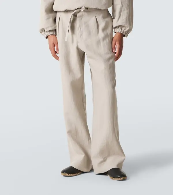 STOFFA Linen Straight-leg Pants - Brown