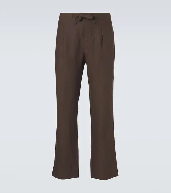 STOFFA Linen Straight Leg Trousers - Brown
