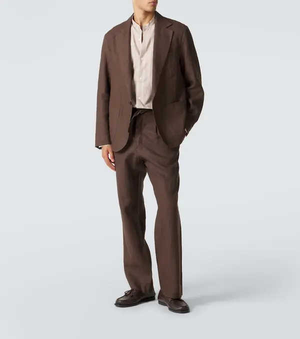 STOFFA Linen Straight Leg Trousers - Brown