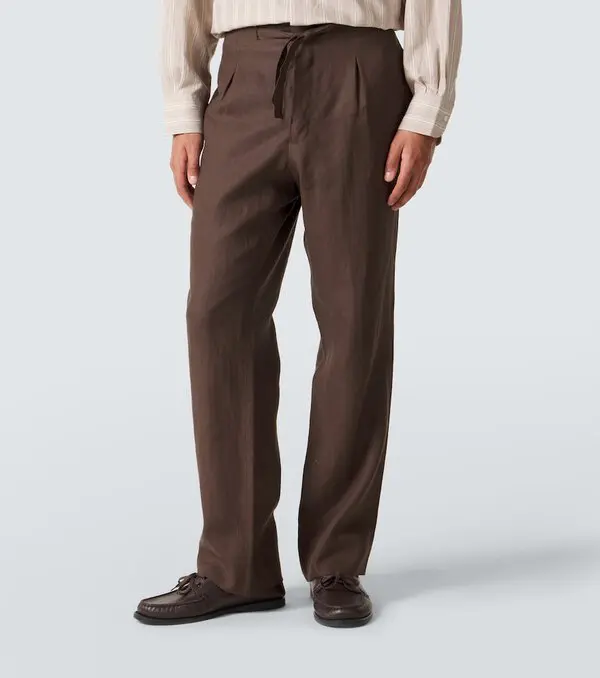 STOFFA Linen Straight Leg Trousers - Brown