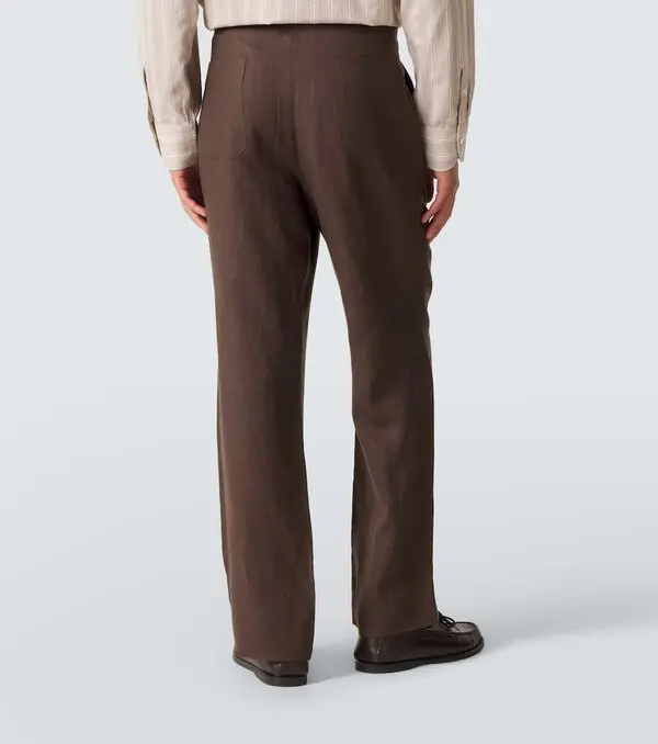 STOFFA Linen Straight Leg Trousers - Brown