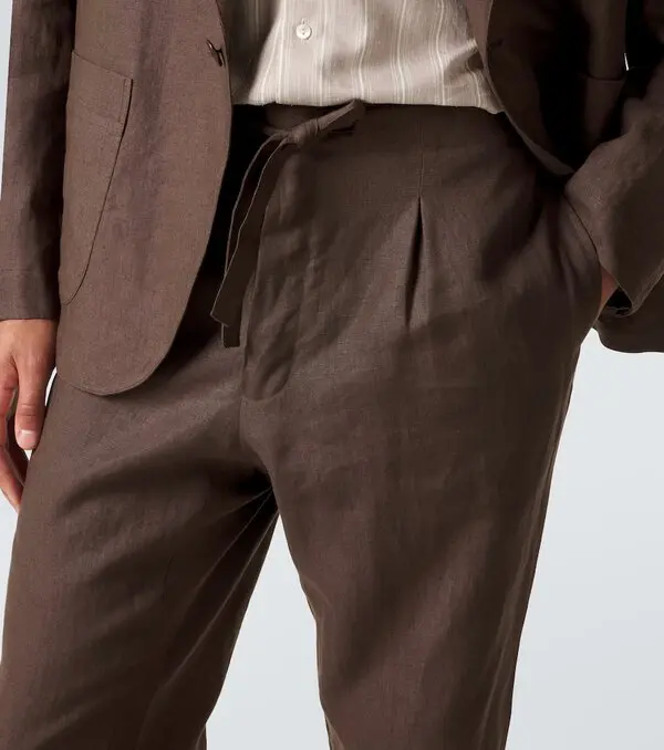 STOFFA Linen Straight Leg Trousers - Brown