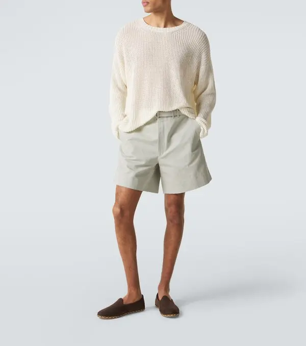 STOFFA Belted Cotton And Linen Shorts