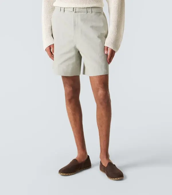 STOFFA Belted Cotton And Linen Shorts