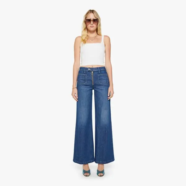 MOTHER The Patch Pocket Hustler Roller Exposed Zip Heel Jeans - Blue