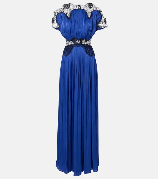 Costarellos Lace-trimmed Lurex Georgette Gown - Blue