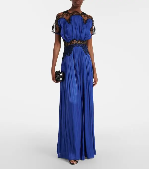 Costarellos Lace-trimmed Lurex Georgette Gown - Blue