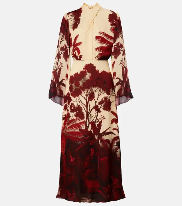Johanna Ortiz Printed Silk Maxi Dress - Red