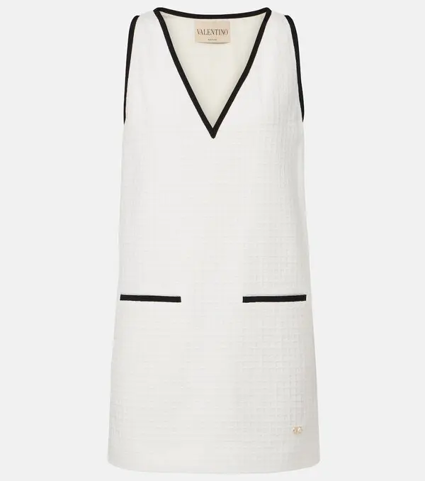 Valentino Garavani Cotton Tweed V-neck Minidress - White