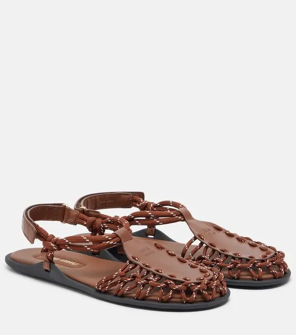 Miu Miu Leather-trimmed Sandals - Brown