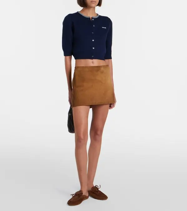 Miu Miu Cropped Cotton Cardigan With Logo