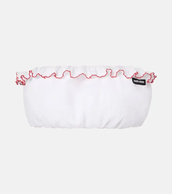 Miu Miu Scalloped Cotton Poplin Bandeau Top - White