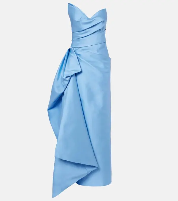 Monique Lhuillier Draped Asymmetric Bustier Gown