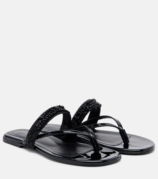 Dries Van Noten Embellished Patent Leather Thong Sandals