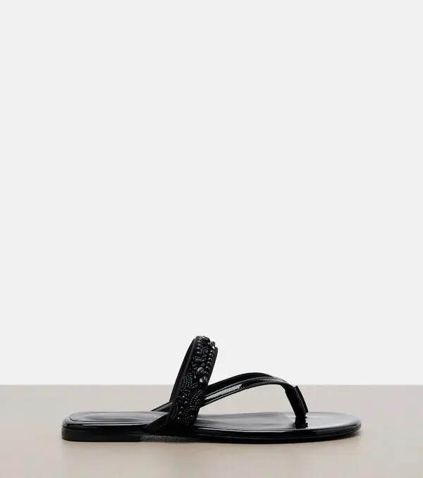 Dries Van Noten Embellished Patent Leather Thong Sandals