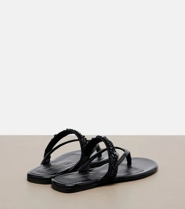 Dries Van Noten Embellished Patent Leather Thong Sandals