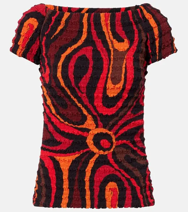 Emilio Pucci Marmo Off-shoulder Smocked Crop Top - Orange