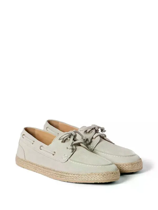 Brunello Cucinelli Suede Boat Shoes With Rope Trim - Neutrals