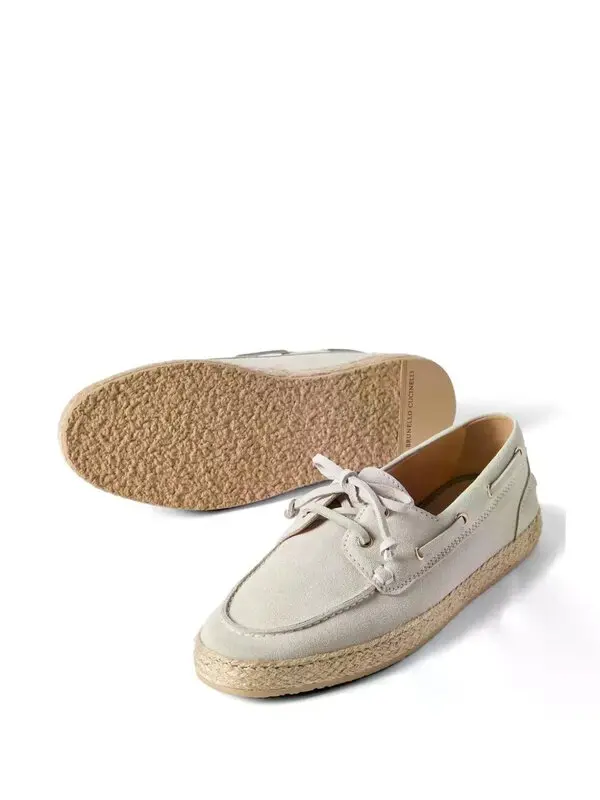 Brunello Cucinelli Suede Boat Shoes With Rope Trim - Neutrals