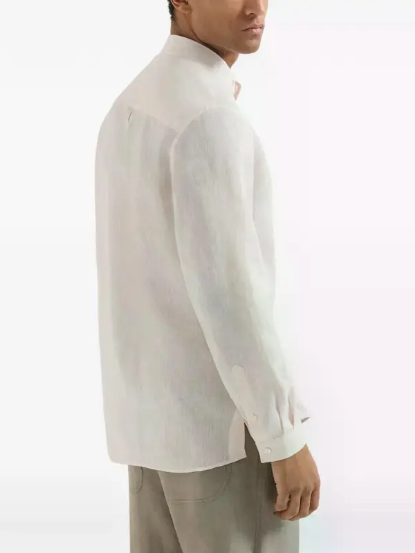 Brunello Cucinelli Linen Shirt With Mandarin Collar - Neutrals