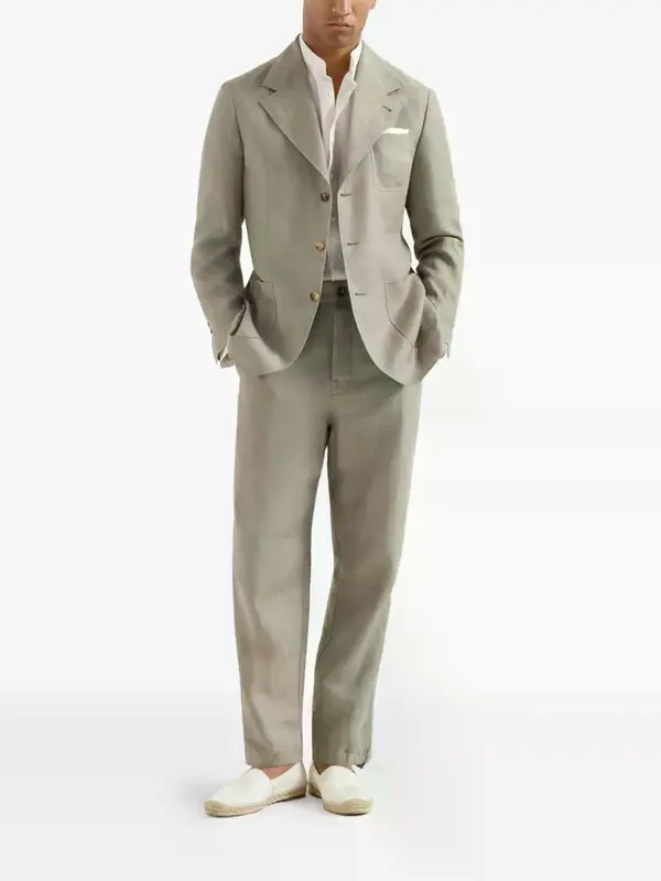 Brunello Cucinelli Linen Shirt With Mandarin Collar - Neutrals